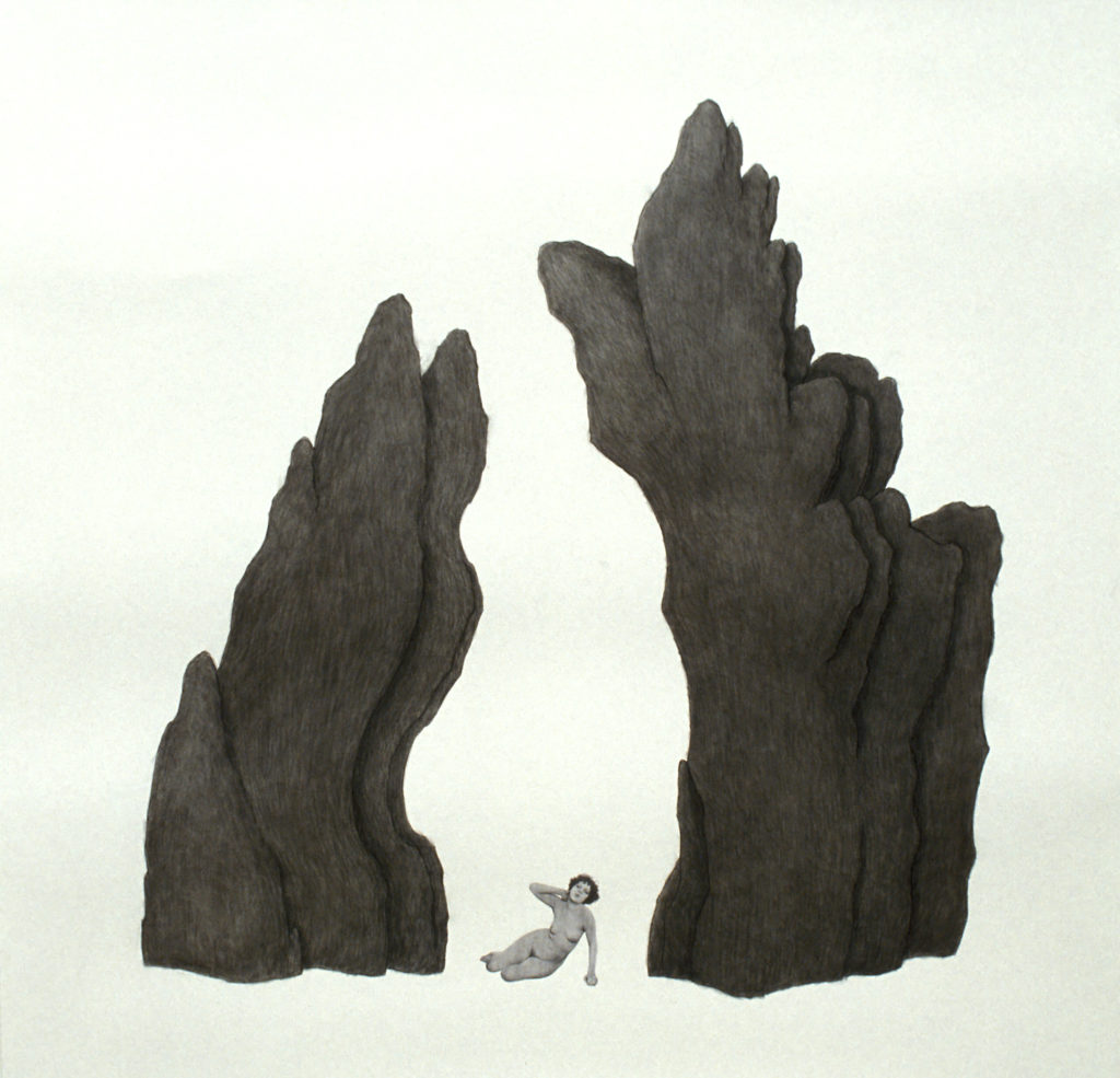 Between the Rocks drawings in charcoal and pencil